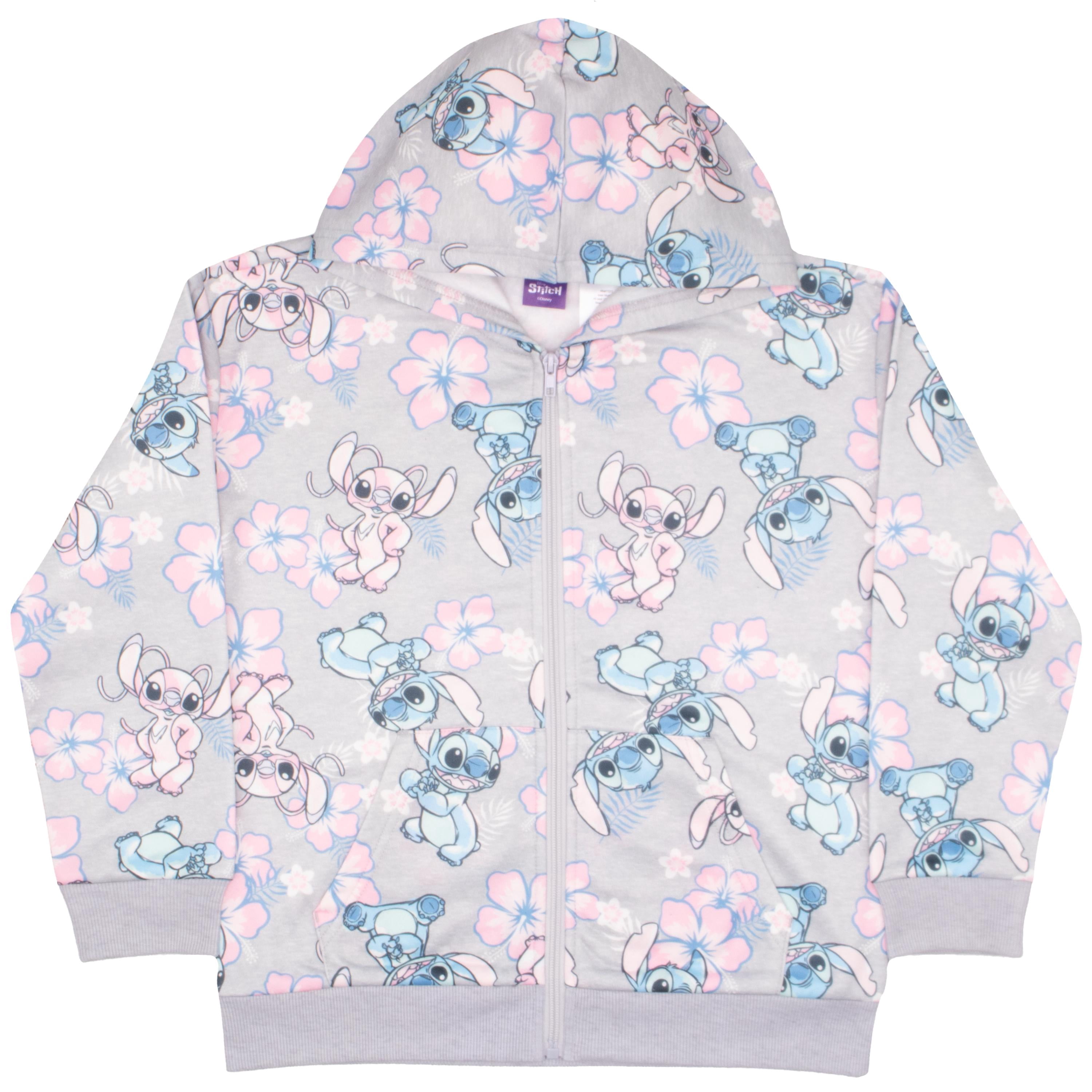 Disney Lilo & Stitch Girls Zip-Up Hoodie with Stitch and Angel All-Over ...