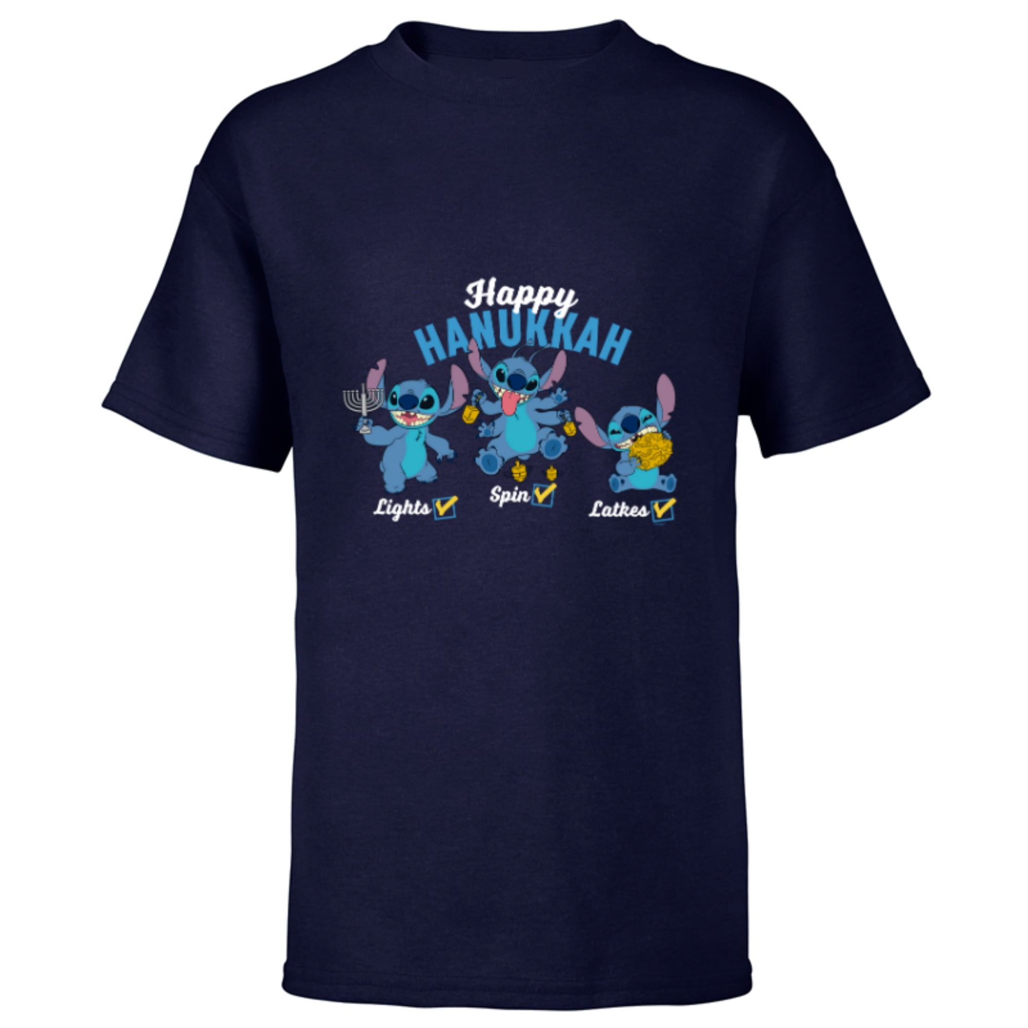 Disney Lilo & Stitch Happy Hanukkah Lights Spin Latkes - Short Sleeve T ...