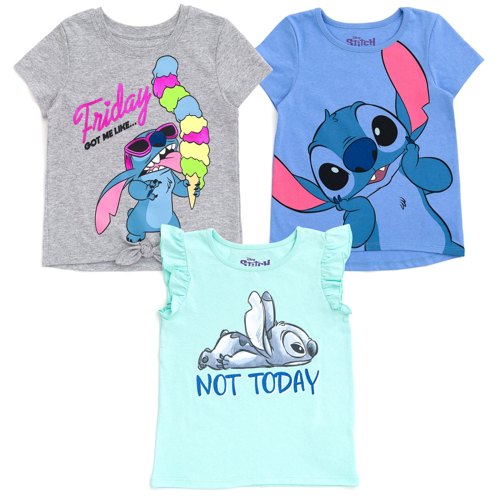 Disney Lilo & Stitch Little Girls 3 Pack T-Shirts Little Kid to Big ...