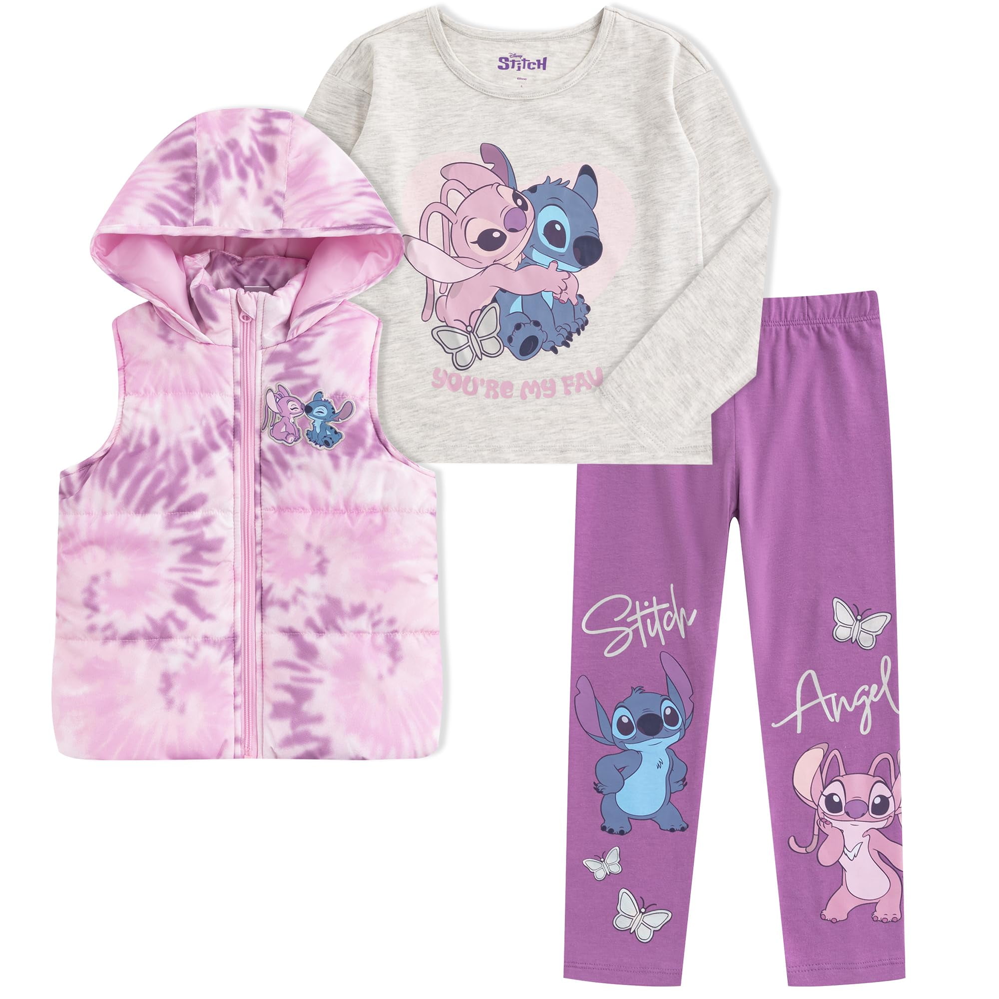 Disney Lilo & Stitch Long Sleeve Shirt, Hooded Vest, and Pants Set ...