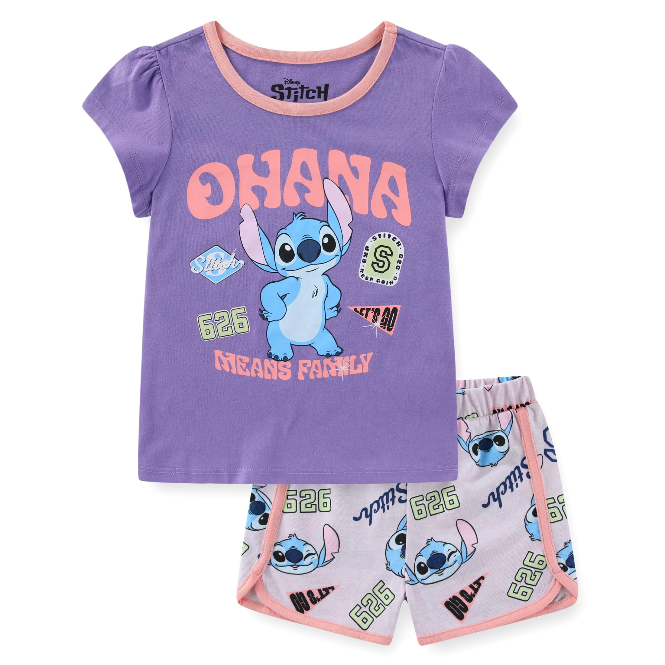 Disney Lilo & Stitch Short Sleeve T-Shirt and Shorts Set (Girls), 2 ...
