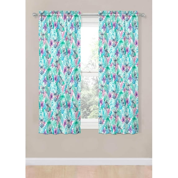 Disney Lilo & Stitch Tropical Stitch 2 Panel Curtain Set, 63 Inch Long ...