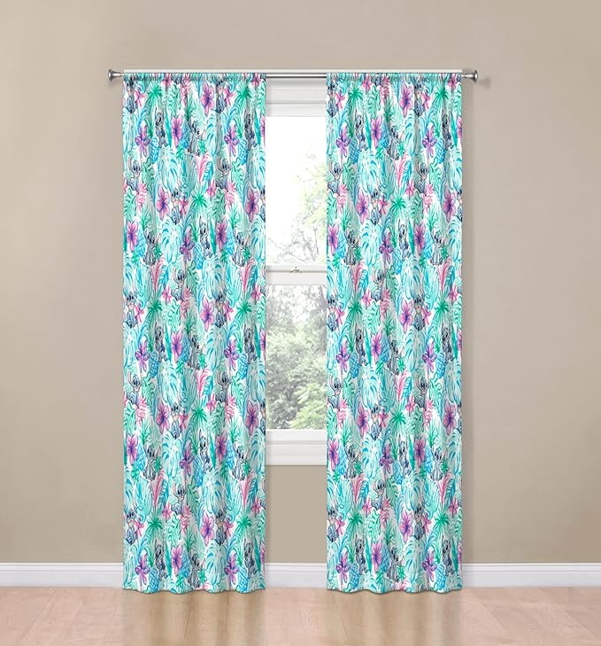 Lilo & Stitch, Tropical Stitch 2 Panel Curtain Set, 84 Inch Long ...
