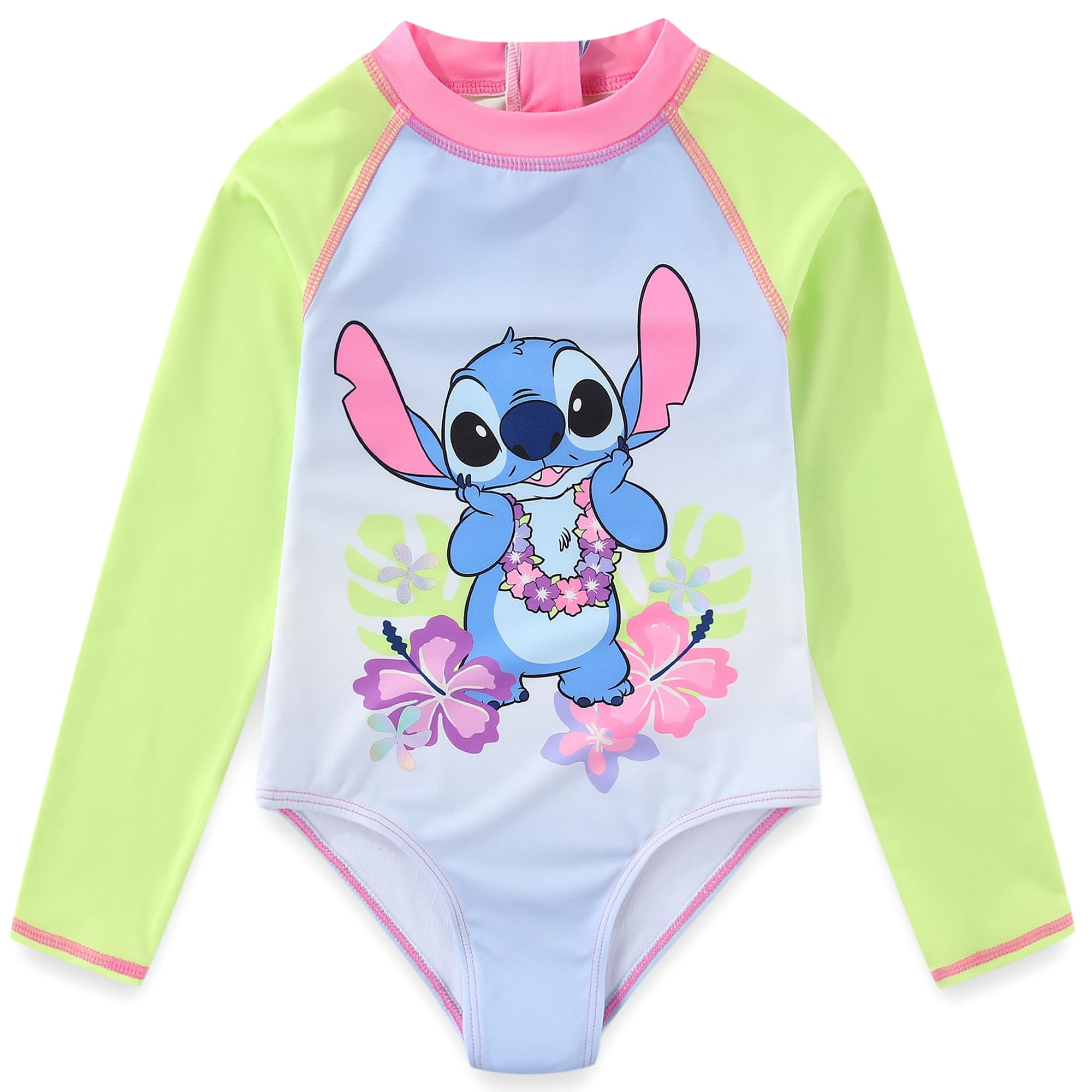 Disney Lilo & Stitch UPF 50+ One Piece Long Sleeve Rash Guard Bathing ...