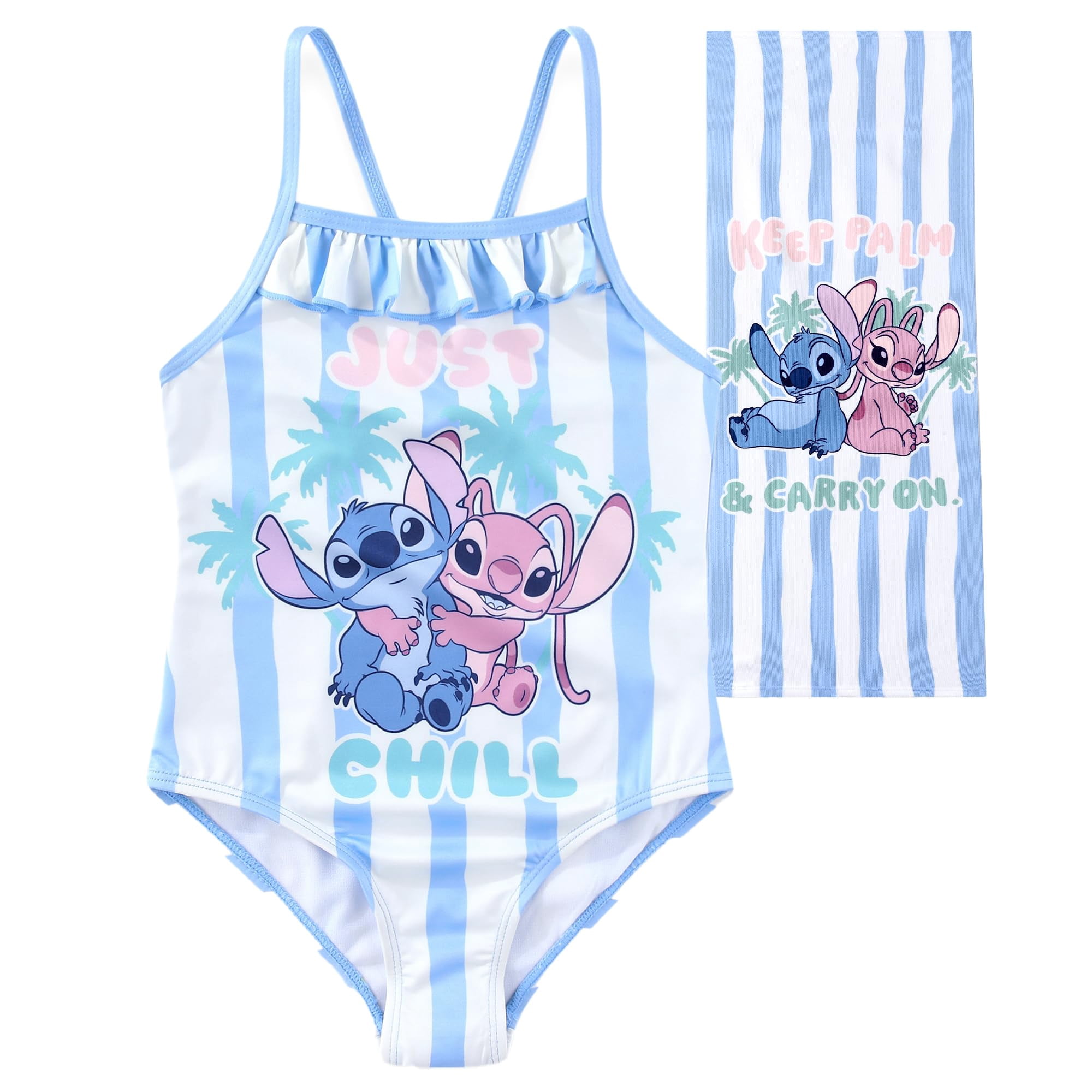 Disney Lilo & Stitch UPF 50+ One Piece Swimsuit Bathing Suit with Towel ...