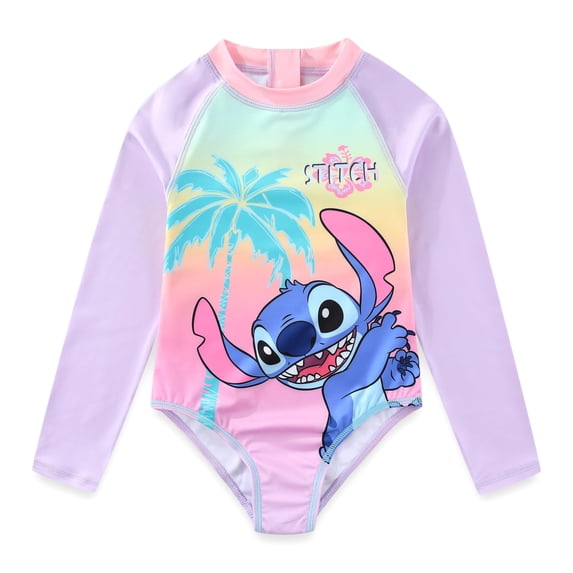 Disney Lilo & Stitch UPF 50+ One Piece Swimsuit Long Sleeve Rash Guard ...
