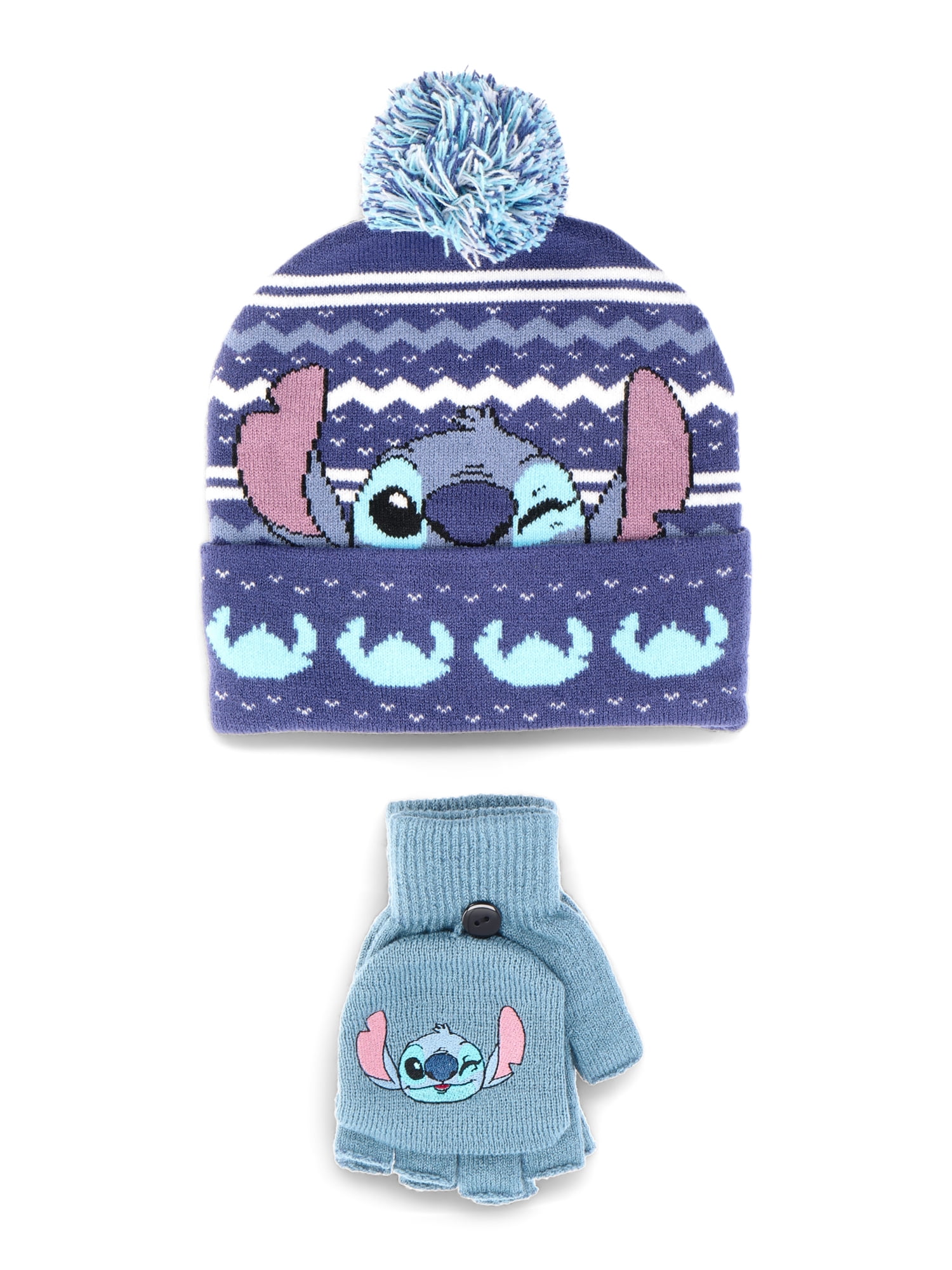 Disney Lilo & Stitch Unisex Pom Beanie and Winter Glove 2-Piece Set ...
