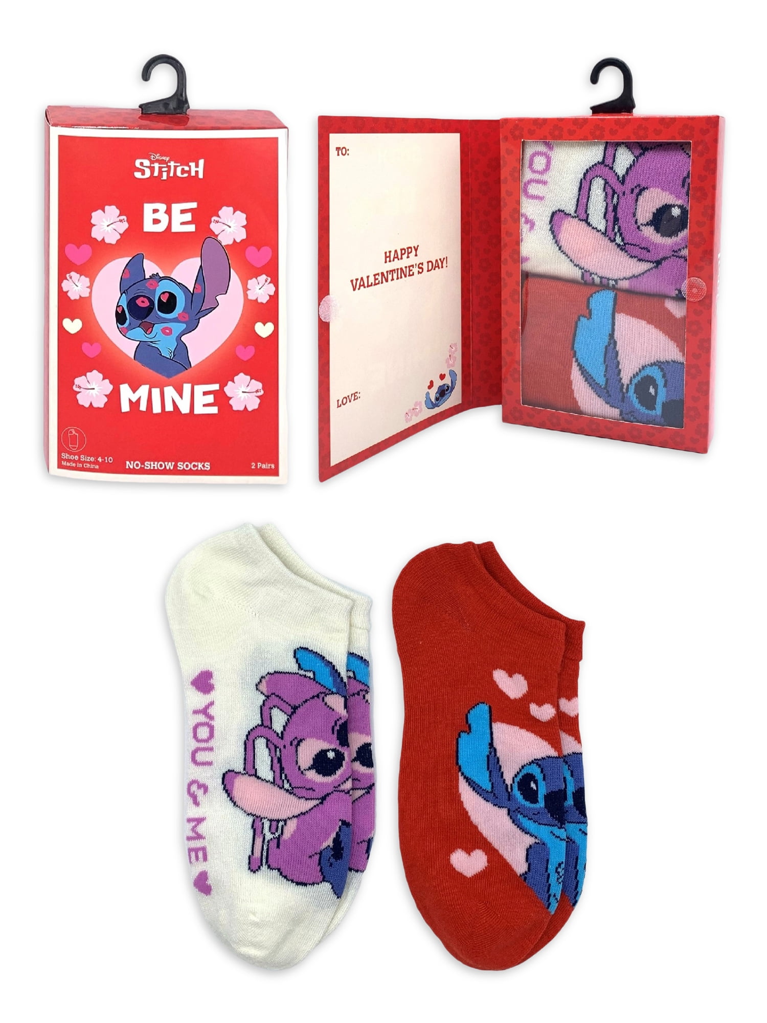 Disney Lilo & Stitch, Valentine's Day Women's No-Show Socks Box Set, 2 ...