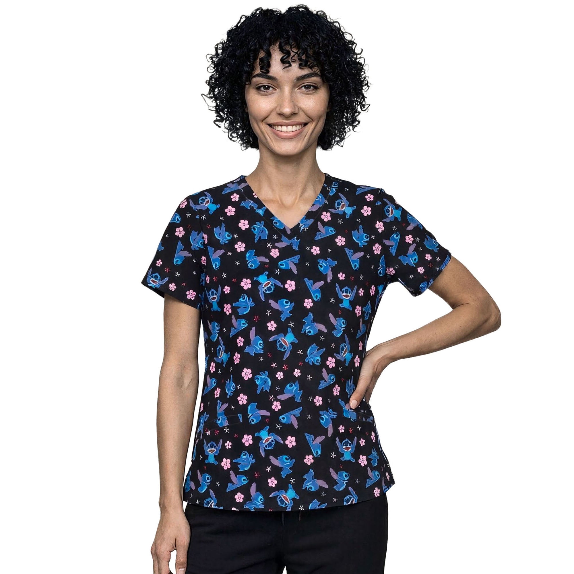 Disney Lilo & Stitch Women’s Short Sleeve V-Neck Classic Fit All Over ...