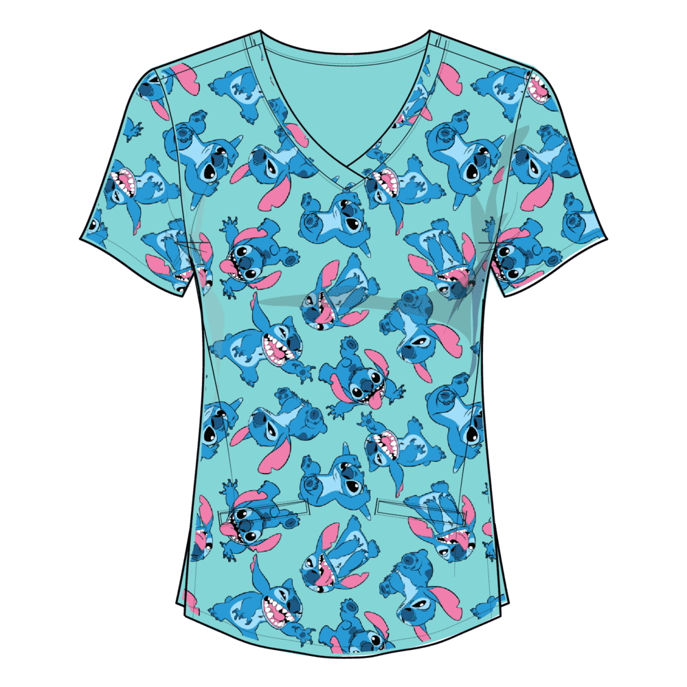 Disney Lilo & Stitch Women’s V-Neck Short Sleeve Scrub Top – Allover ...