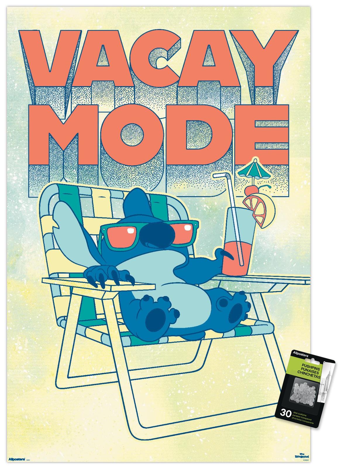 Disney Lilo and Stitch: Beach Vibes - Vacay Mode Wall Poster with Push ...