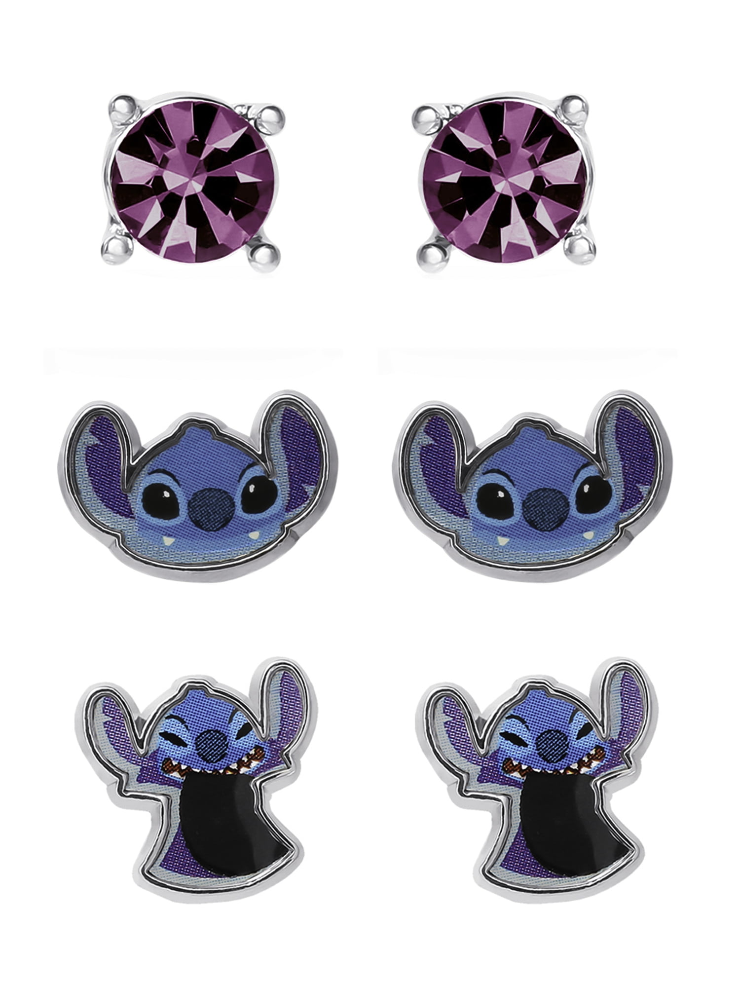Disney, Girl's Stitch Fashion Earring Set, 3 Pairs, Stud Earrings ...