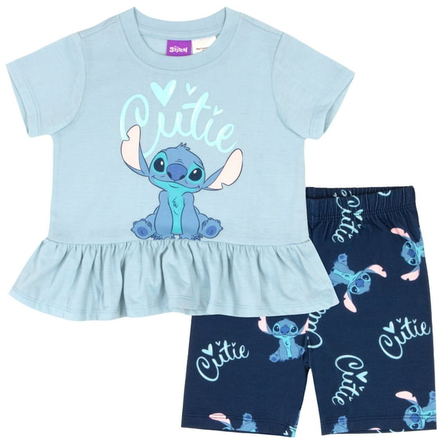 Disney Lilo and Stitch Girls 2 Piece Princess Tee and Biker Shorts Set ...