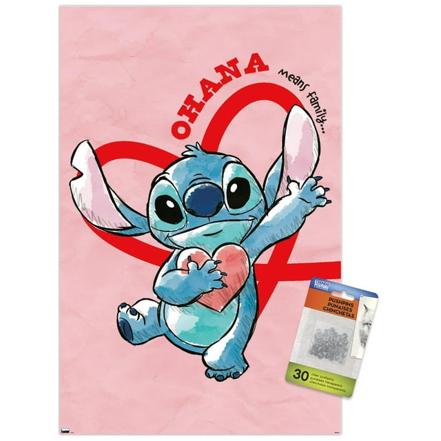 Disney Lilo And Stitch Hearts Wall Poster With Push Pins 14 725 X