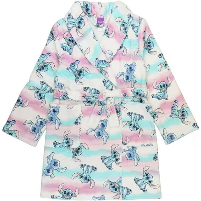 Disney Lilo & Stitch Girls Soft White Rainbow Robe House Coat Pajama 4 ...