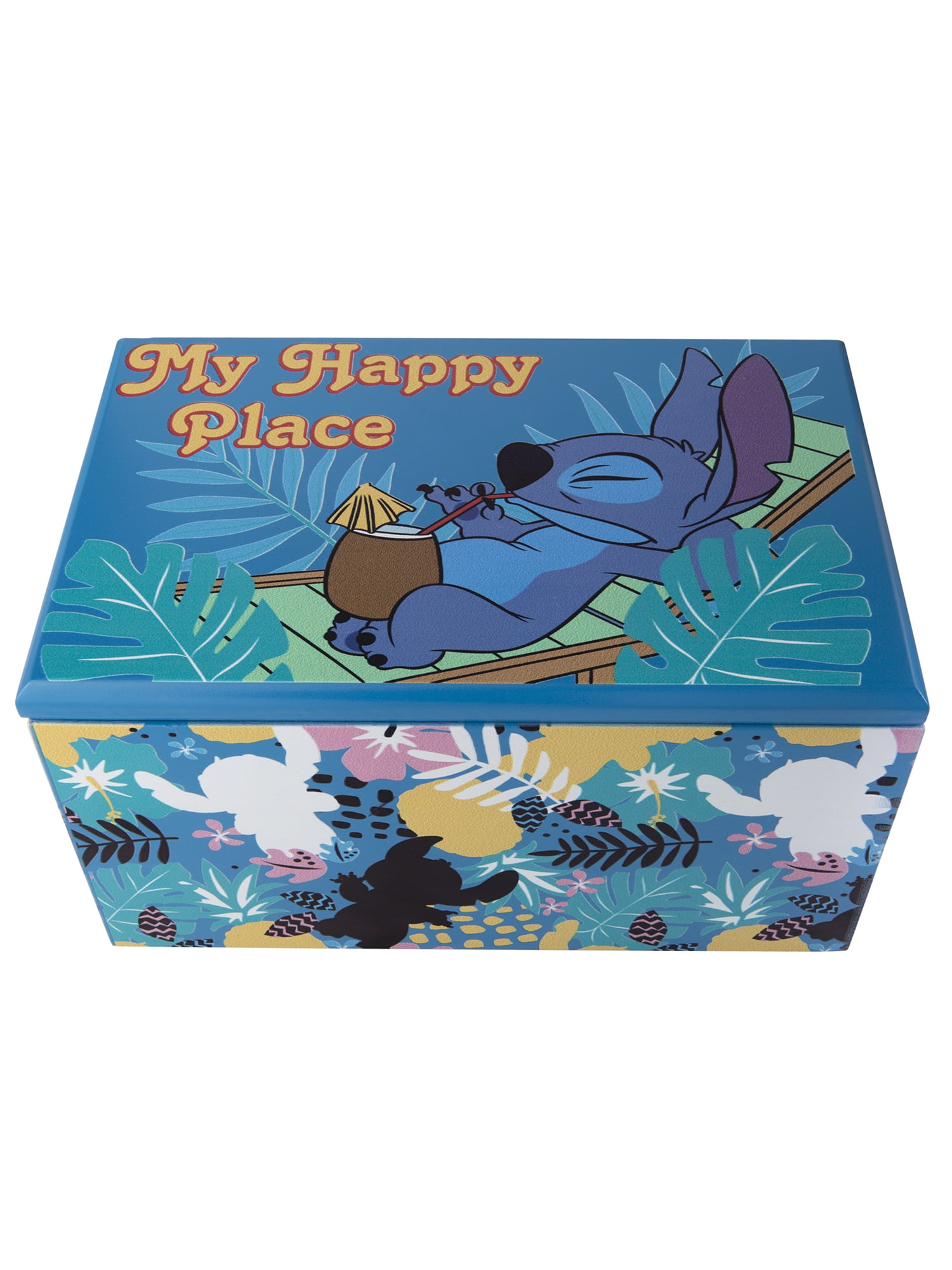 Disney Stitch My Happy Place Silk Screen Print Blue Jewelry Organizer ...