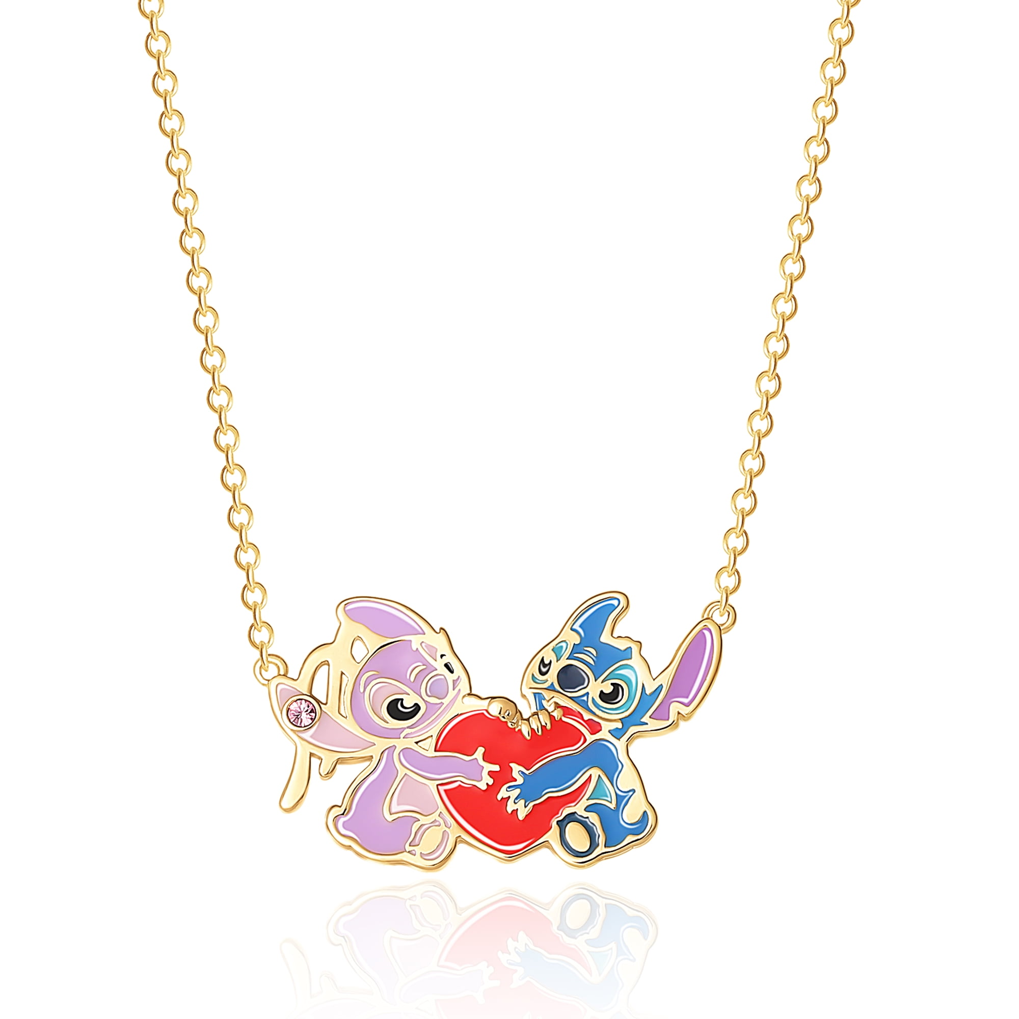 Disney Lilo and Stitch Yellow Gold Plated Stitch and Angel Enamel Heart ...