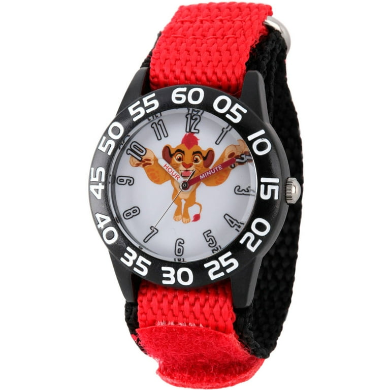 Disney Lion Guard Kion Boys Black Plastic Time Teacher Watch Red Hook and Loop Nylon Strap with Black Backing Walmart