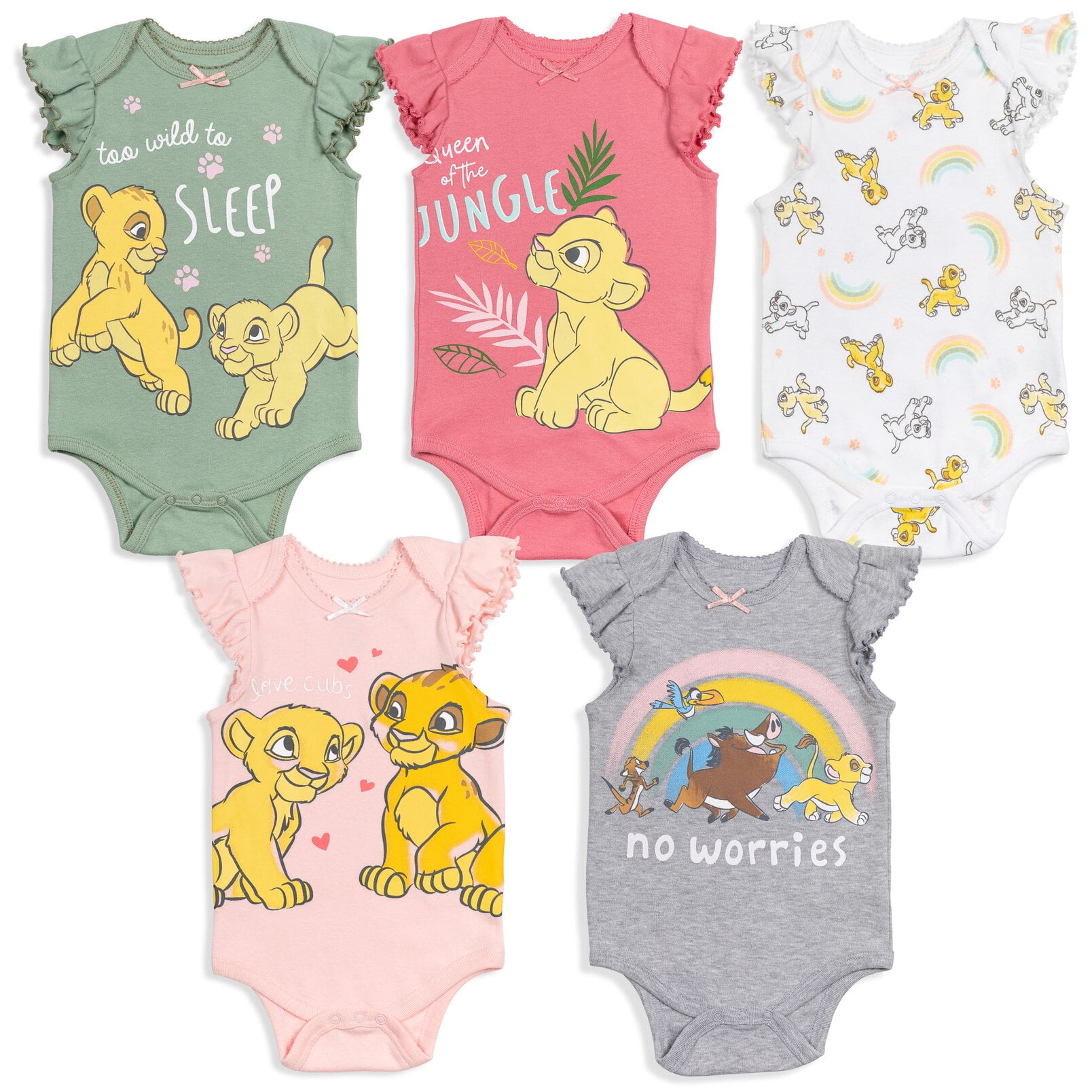 Disney Lion King Simba Nala 5 Pack Newborn to Infant Baby Girls Onesies ...