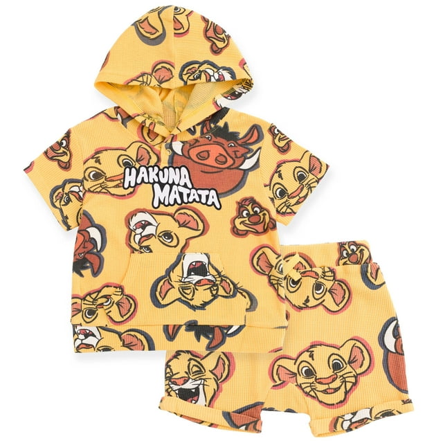 Disney Lion King Simba Timon Pumbaa Waffle Knit Pullover Hoodie and Shorts Newborn to Toddler ...