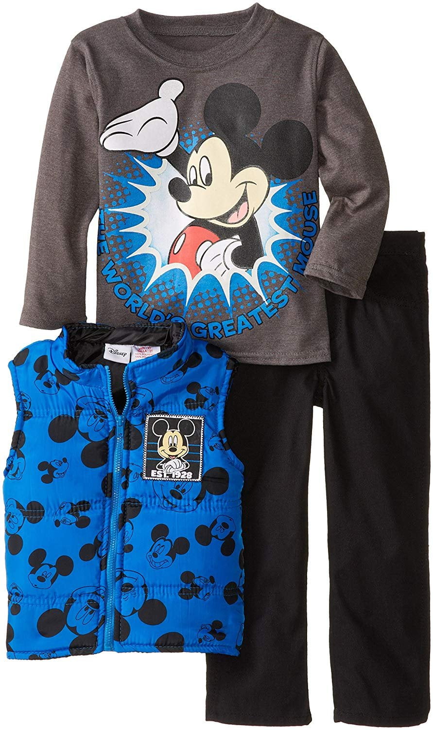 Disney Boys' Mickey Mouse Vest Set, Blue, 3 Piece Outfit, Long-Sleeve ...