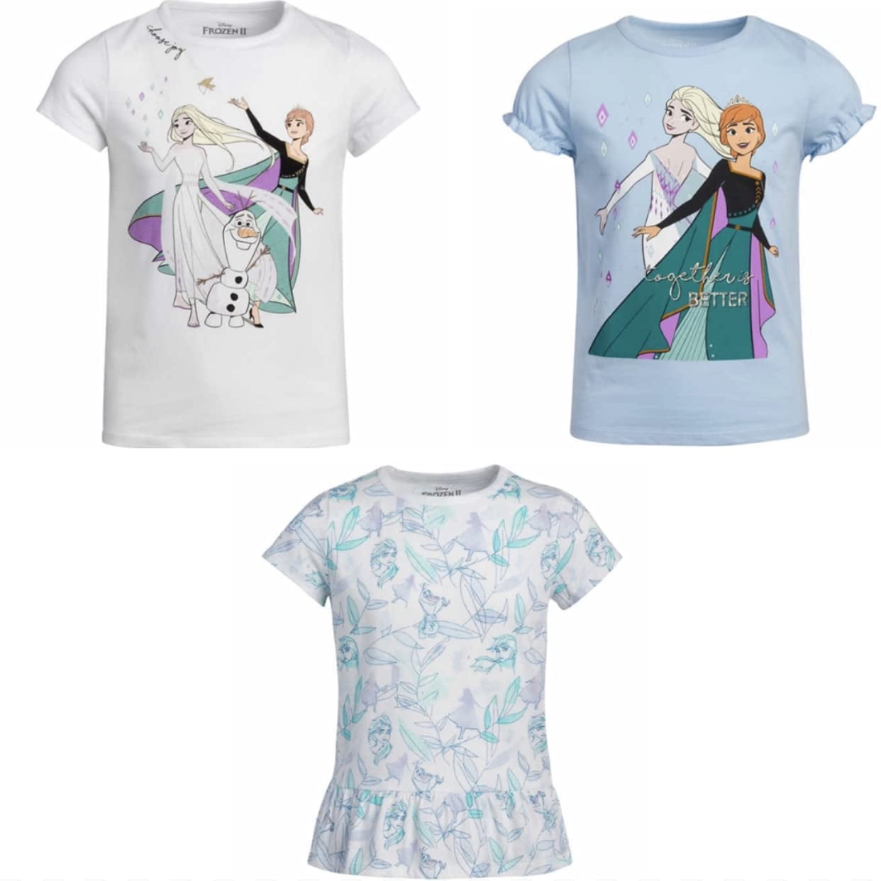Disney Little Girl's 3 Pack Short Sleeve Tees, Princess and Frozen ...