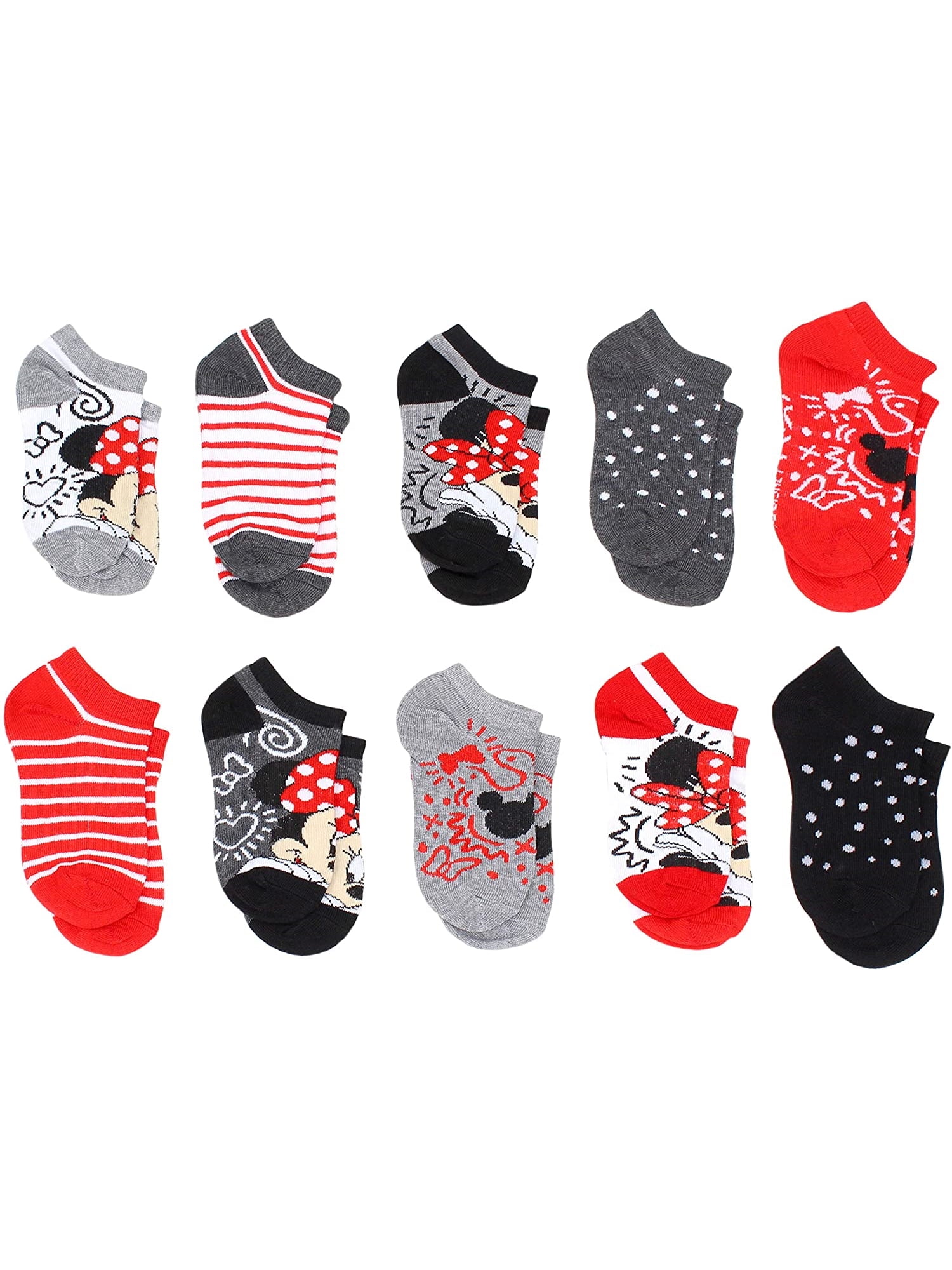 Disney Toddler Kids Fun Minnie Mouse 10 Pack Low-Cut Socks, Shoe Size ...