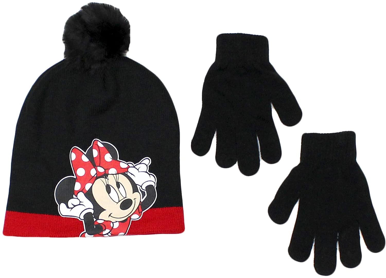 Disney Little Girls Minnie Mouse Character Hat and Glove Cold Weather ...