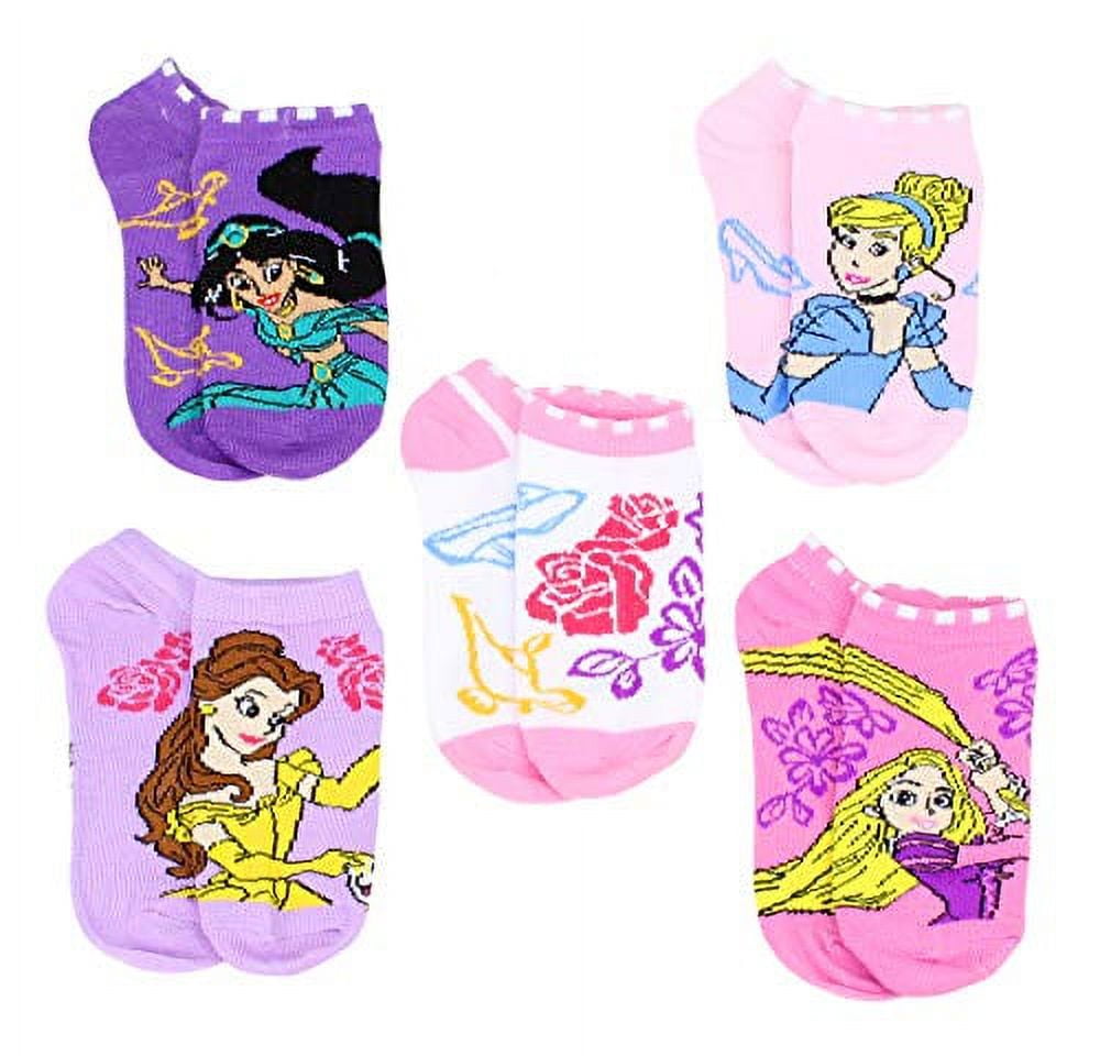 Disney Little Girls Princess 5-Pack No Show Ankle Socks, 10-4, Purple ...