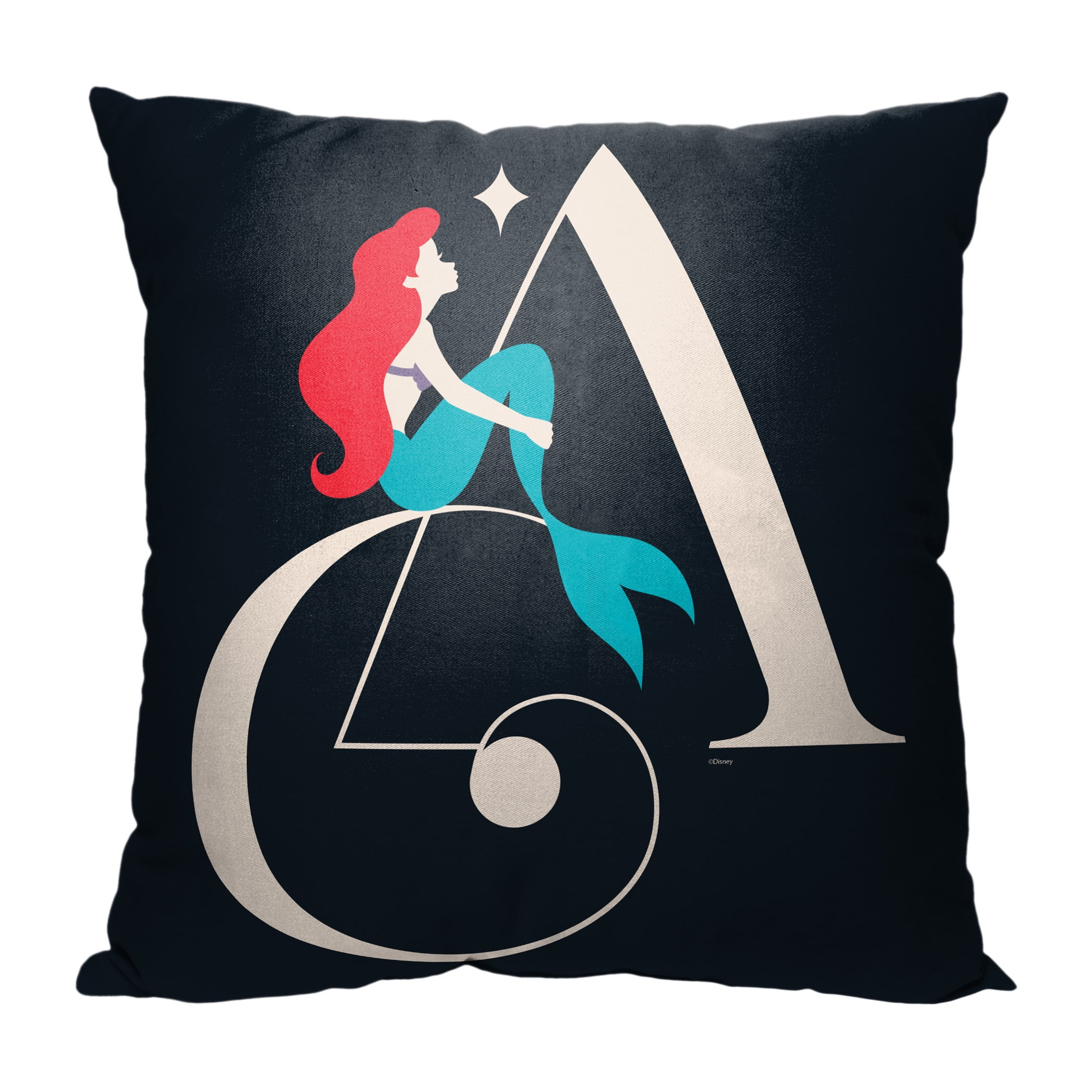 Disney Little Mermaid A For Ariel Kids Printed Throw Pillow, 18 x 18 ...
