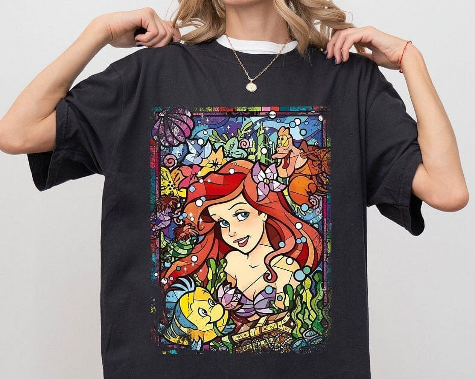 Disney Little Mermaid Ariel Princess Flounder Stained Glass Shirt, The ...