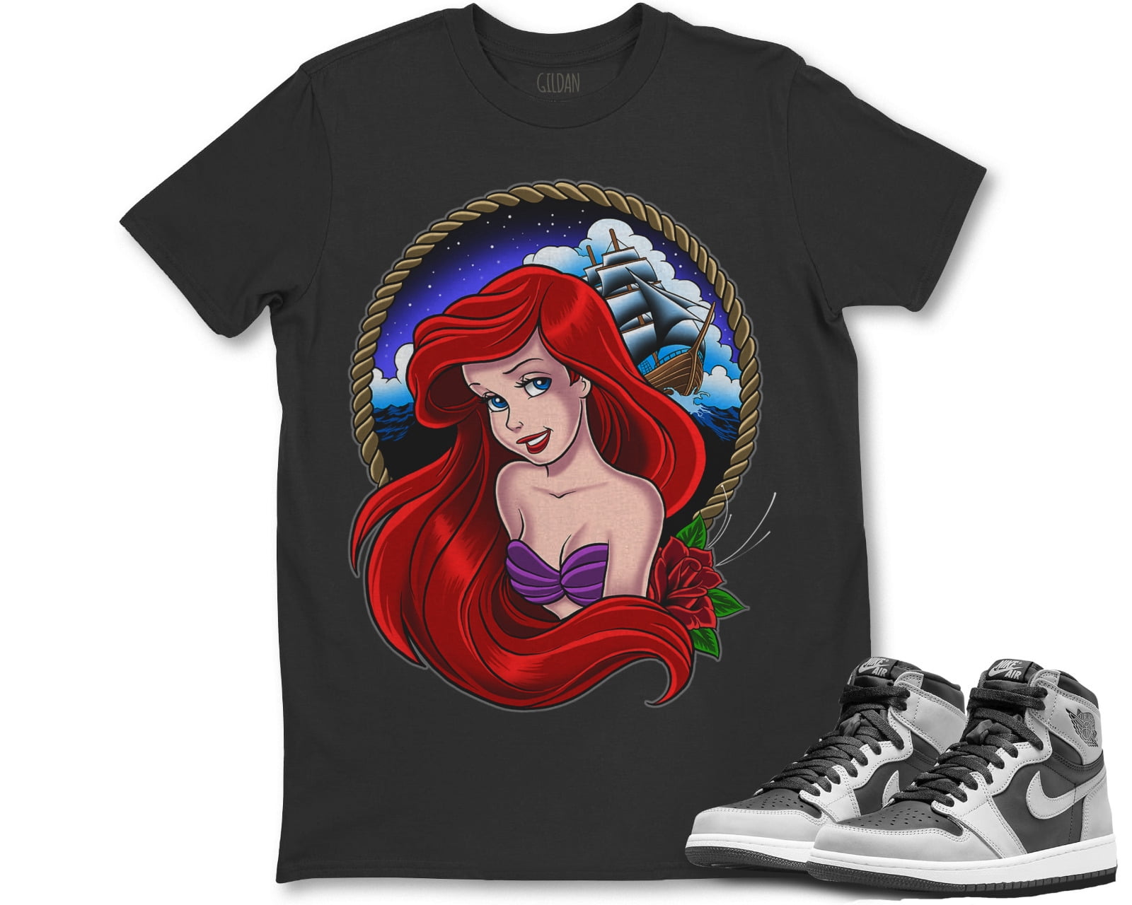 Disney Little Mermaid Ariel Sailor Tattoo Graphic Unisex T shirt Adult ...