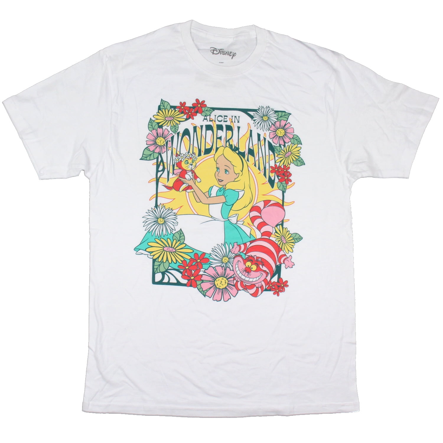 Disney Men's Alice In Wonderland Floral Sun Adult Short Sleeve T-Shirt ...