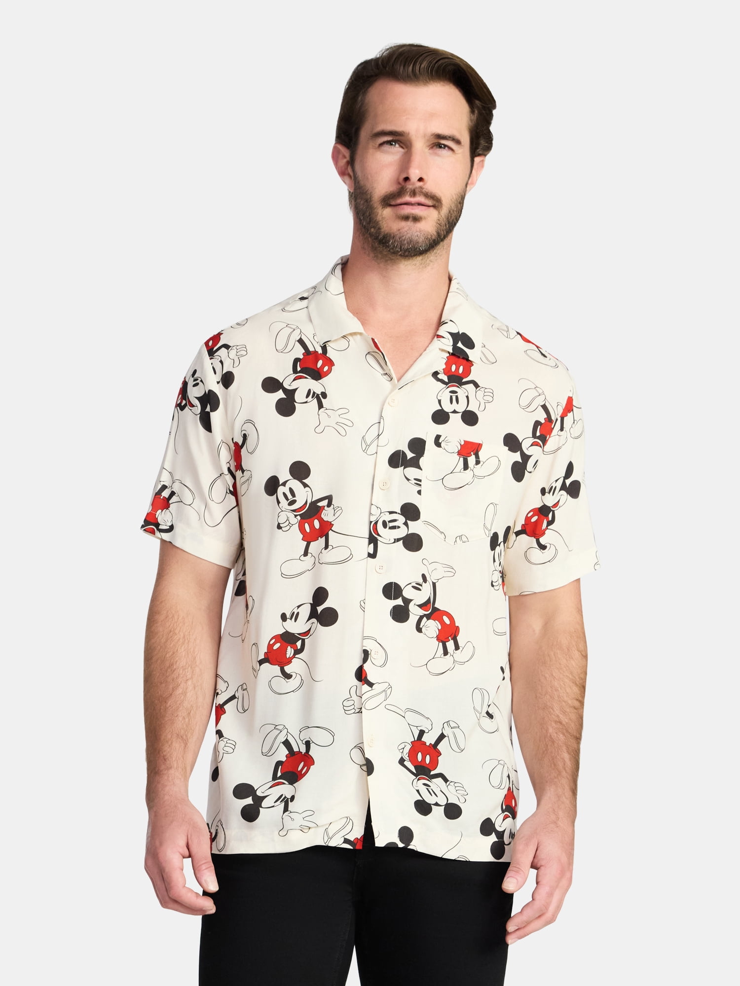 Disney Men's and Big Men's Mickey Mouse Wander Graphic Button-Up Shirt ...