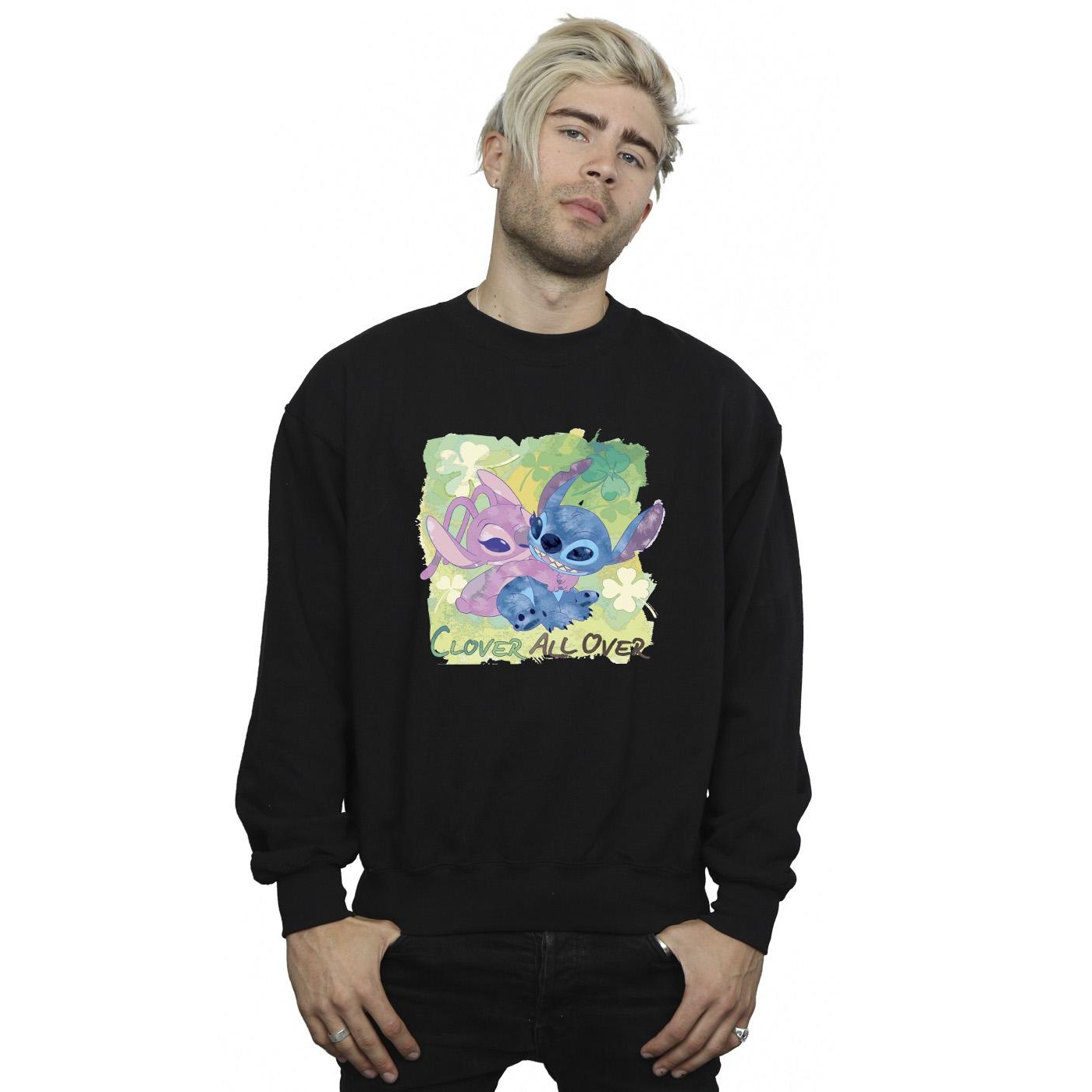 Disney Mens Lilo And Stitch St Patrick 's Day Clover Sweatshirt ...