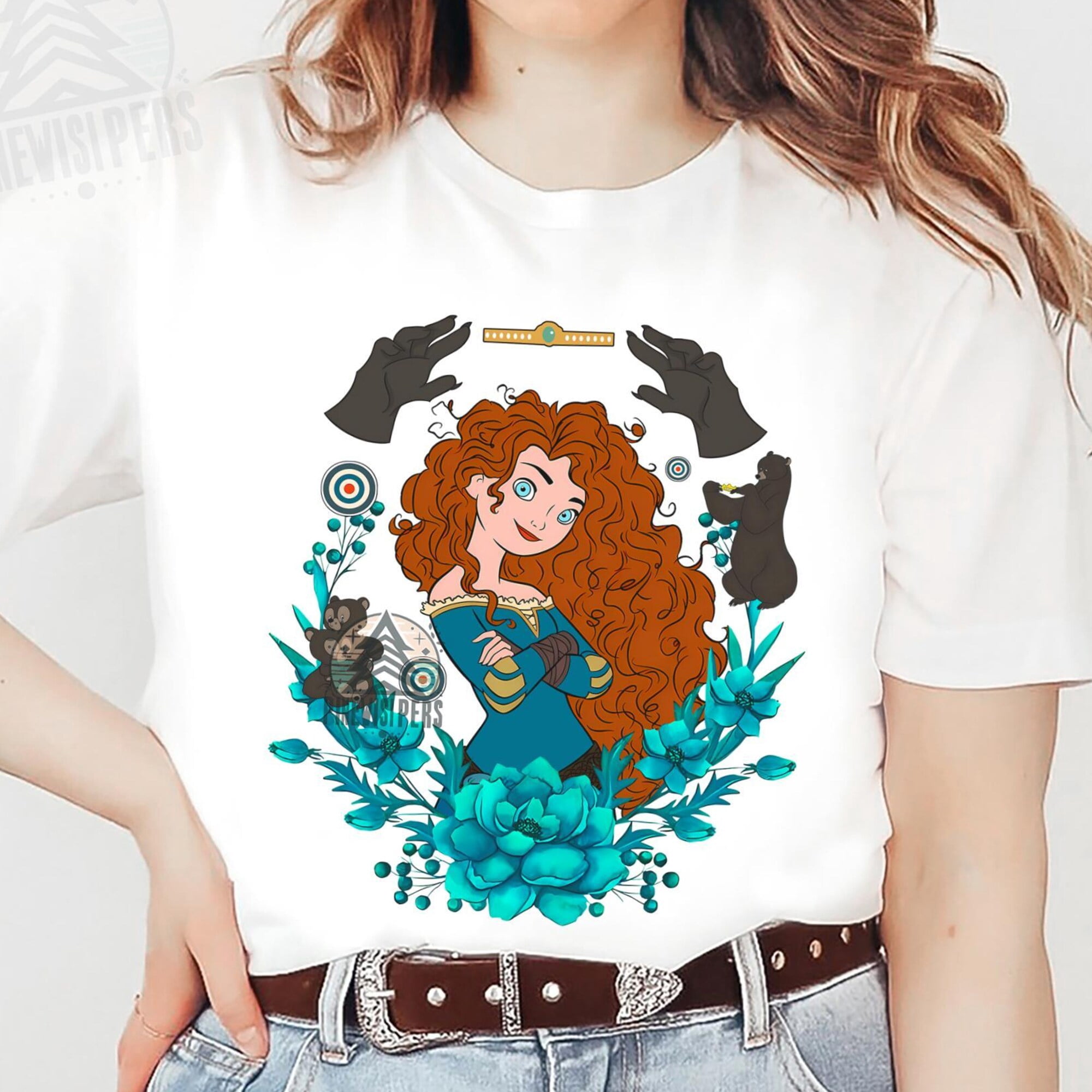 Disney Merida Princess Floral Villains Hand Shirt Retro Brave Princess ...