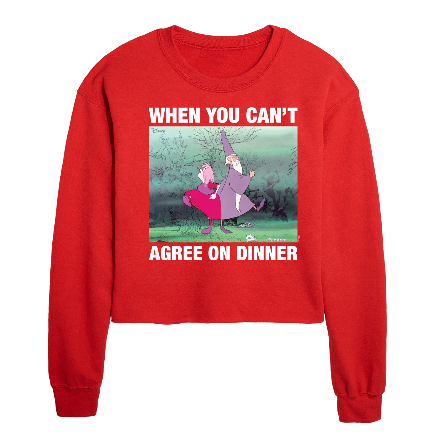Disney - Merlin Mim Meme - Juniors Cropped Crew Neck Sweatshirt ...