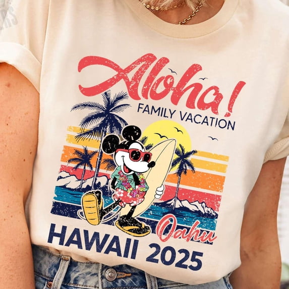 Disney Mickey Aloha Oahu Hawaii 2025 Retro Shirt Aloha Family Vacation ...
