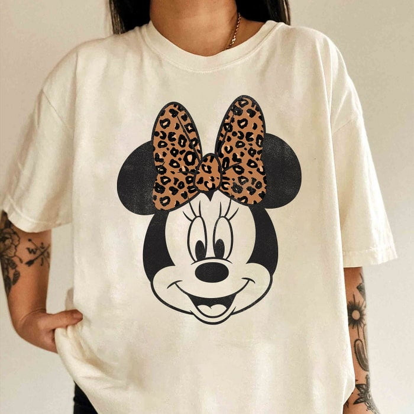 Disney Mickey And Friends Minnie Mouse Leopard Bow Portrait T-Shirt ...