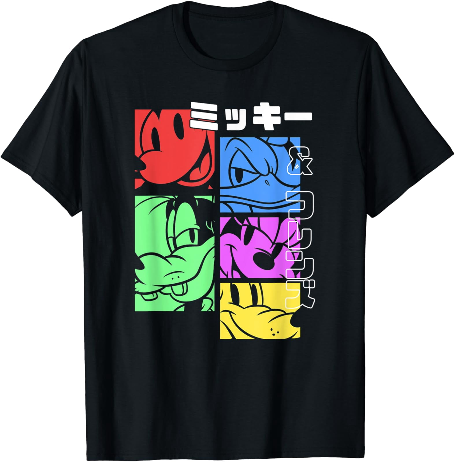 Disney Mickey And Friends Pop Character Panels Katakana T-Shirt ...