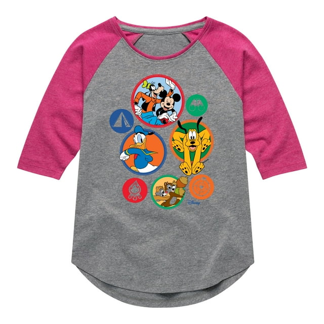 Disney - Mickey & Crew Camping Badges - Toddler & Youth Girls Raglan ...