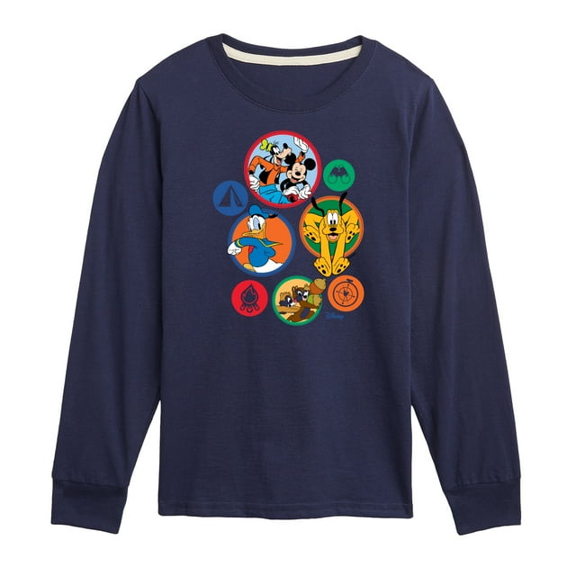 Disney - Mickey & Crew Camping Badges - Youth Long Sleeve Graphic T ...