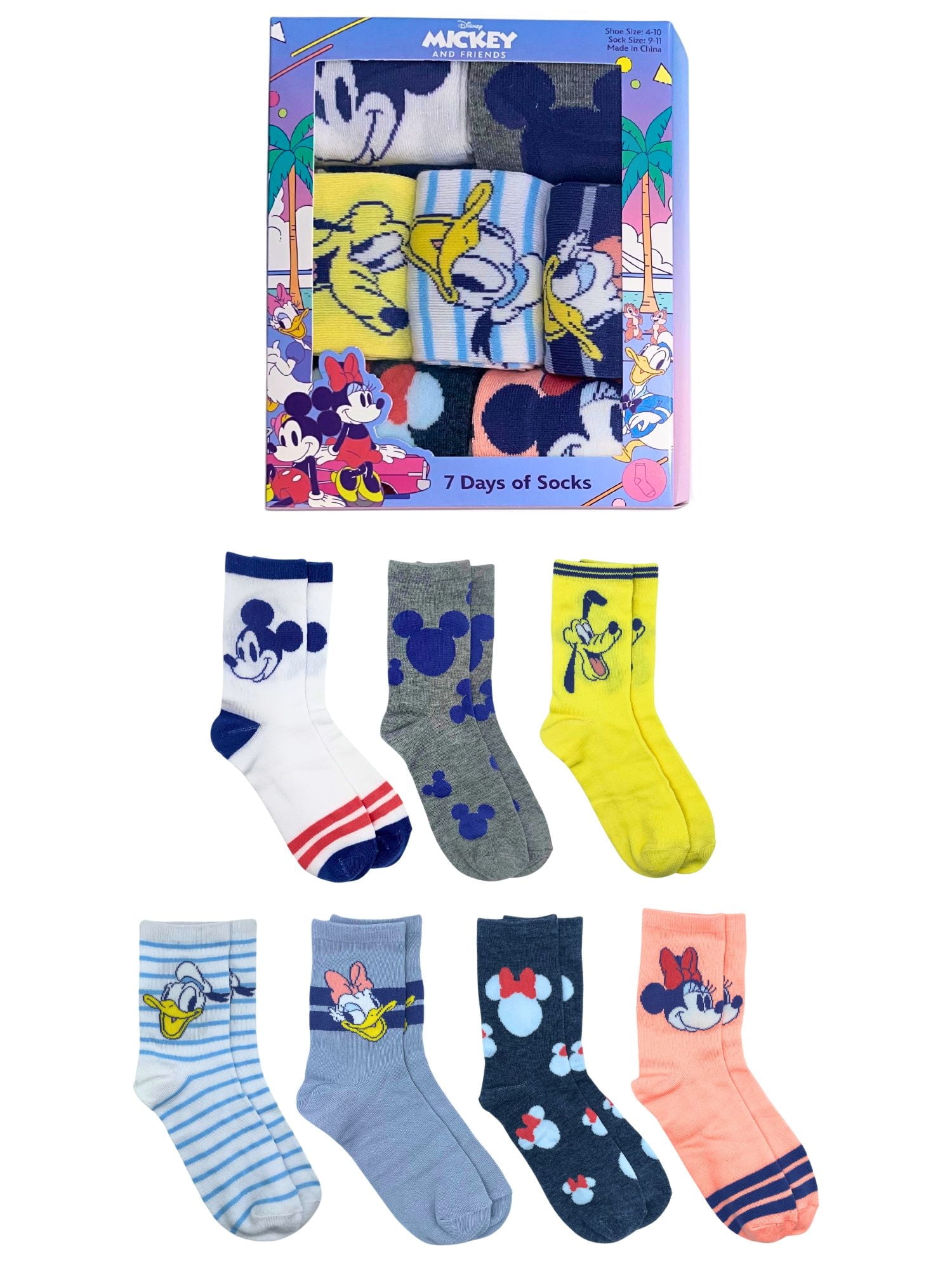 Disney Mickey & Friends Women's Crew Socks, 7 Days of Socks Giftable ...