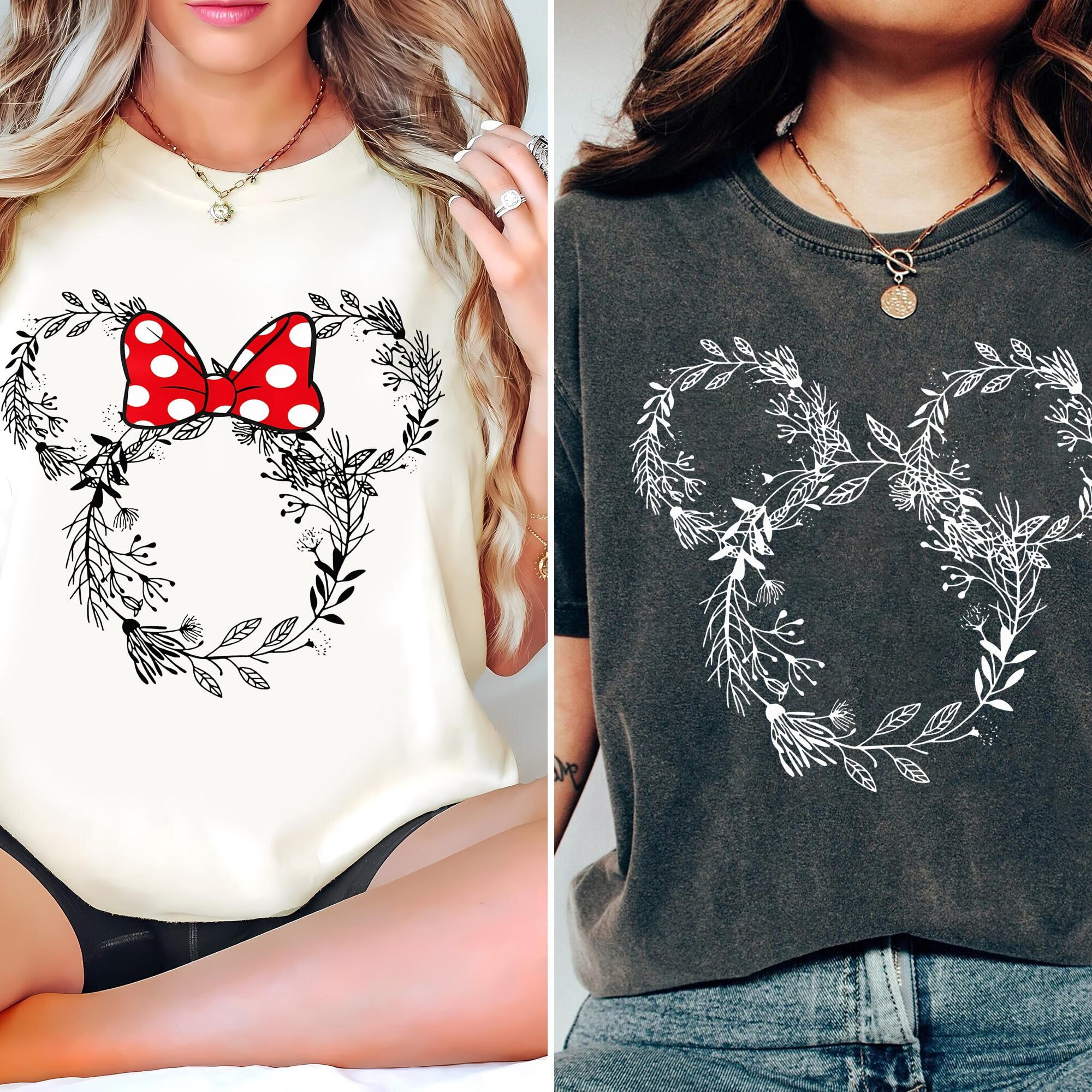 Disney Mickey Head Floral Wreath Shirt Retro Mickey Floral T-shirt Tee ...