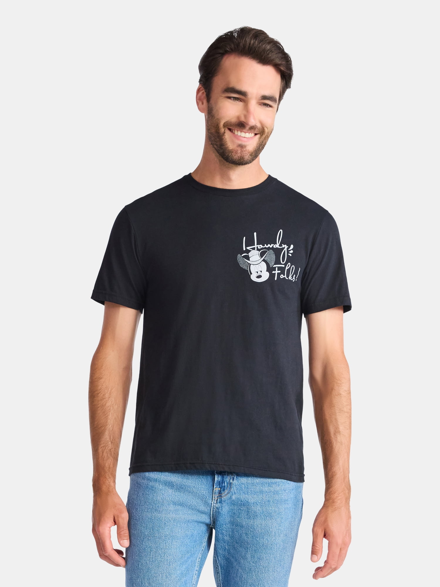 Disney Mickey Mouse Howdy Folks Men's and Big Men's Graphic Tee, Sizes ...