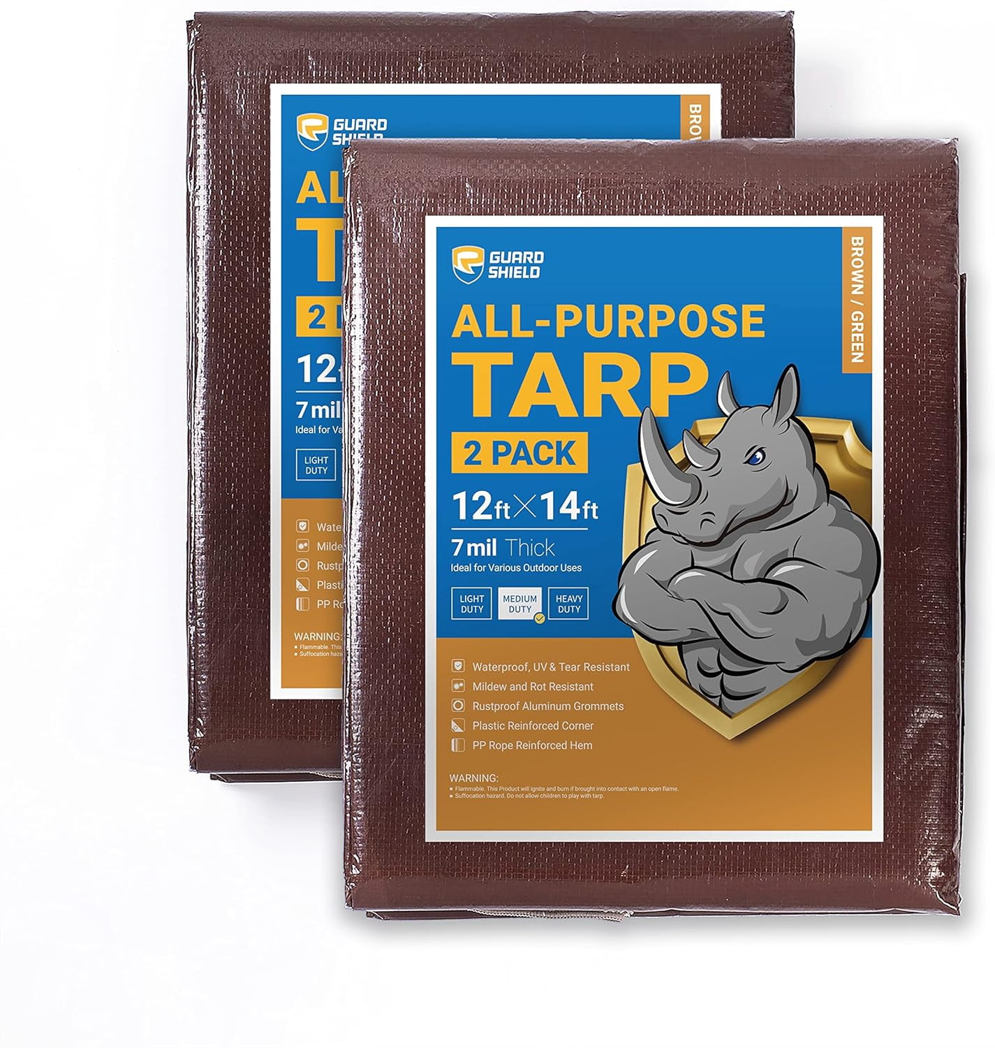 Brown/Green Tarp 12x14 Feet Medium Duty Outdoor Waterproof Multi ...