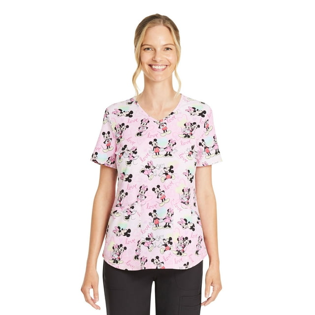 Disney Mickey Love Surrounds Women’s V-Neck Scrub Top - Walmart.com