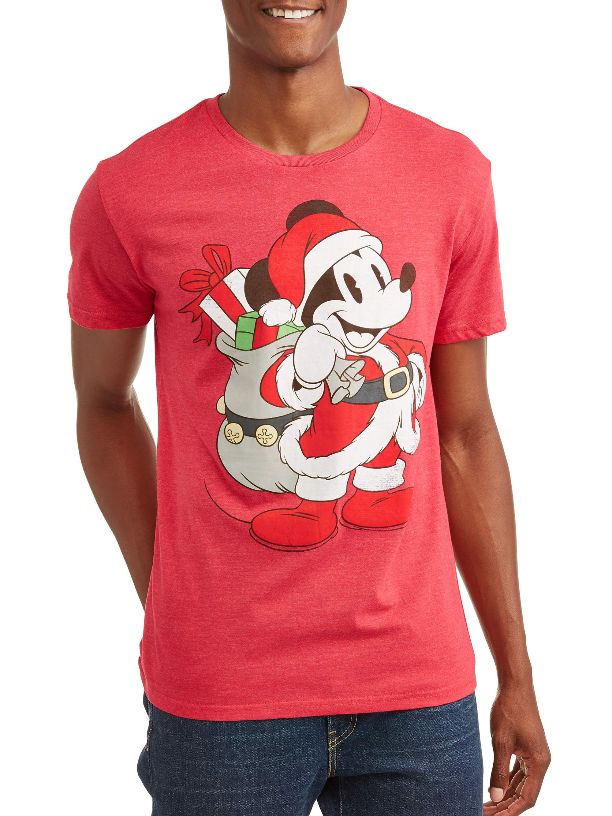 Disney Mickey Men's Santa Mouse Holiday Short Sleeve Graphic Tee, Up to ...