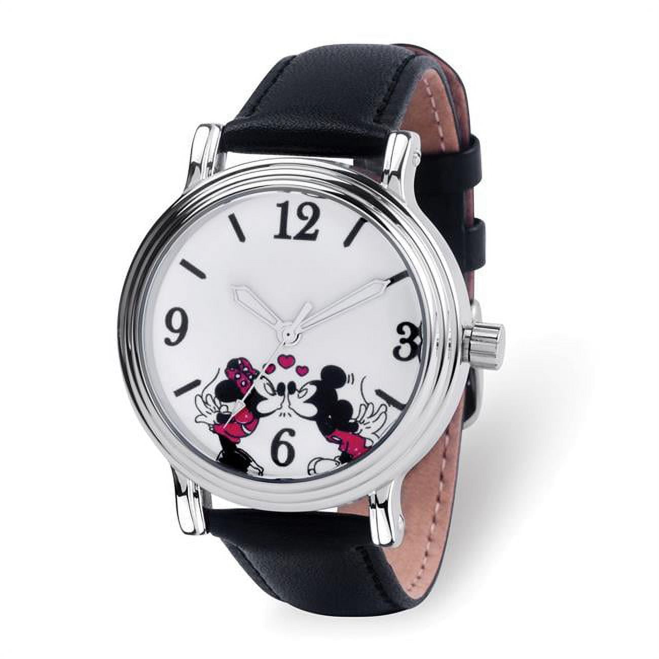 Disney Mickey & Minnie Black Leather Watch - Walmart.com