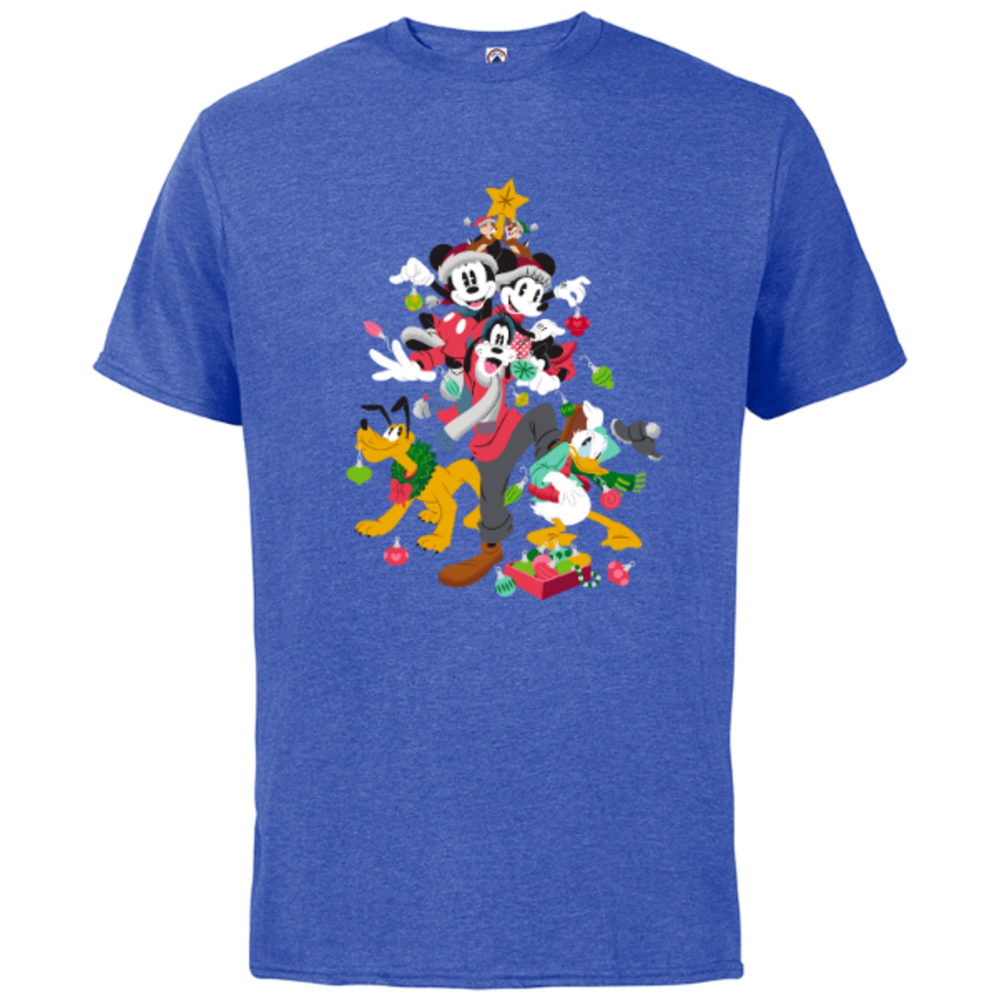 Disney Mickey Minnie Goofy Pluto Chip Dale Christmas Tree Standard Short Sleeve Cotton T Shirt